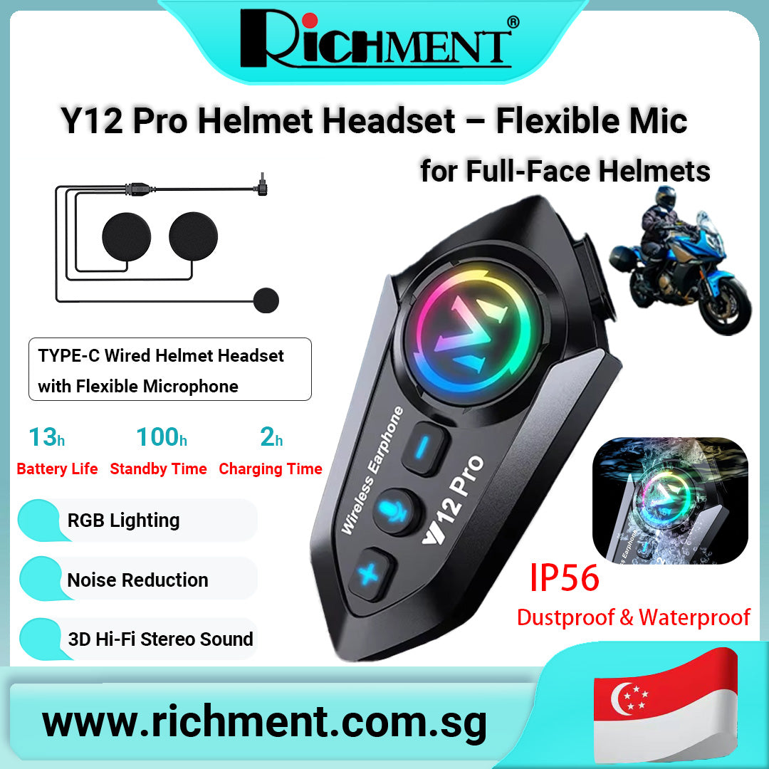 SG Brand🔥】Y12 Pro Bluetooth Helmet Headset – Boom or Flexible Mic Op ...
