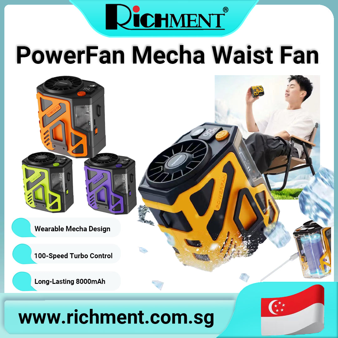 SG Brand🔥】RICHMENT ⚙️ PowerFan Mecha Waist Fan with 100-Speed Knob ...